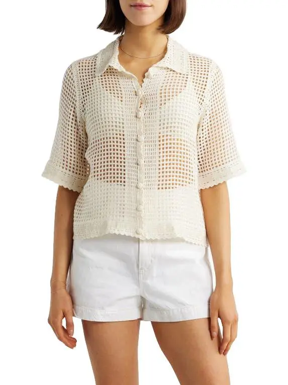 FRAME Crochet Short Sleeve Shirt - Cream