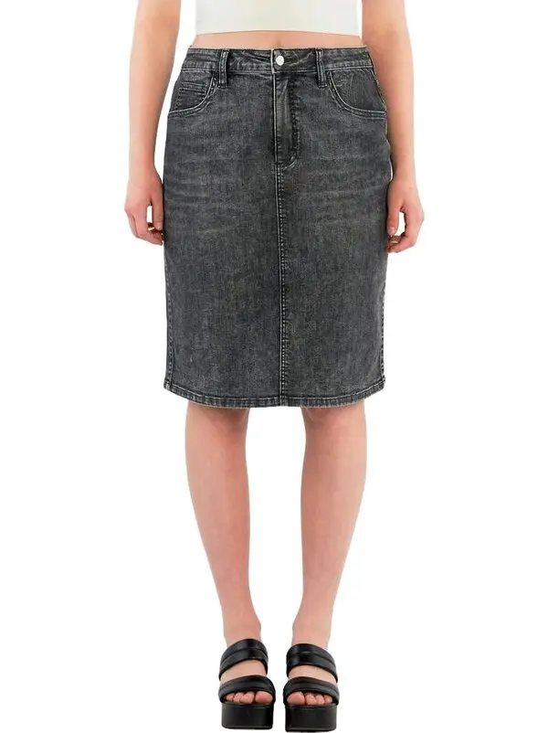 HINT OF BLU Midi Denim Skirt - Washed Grey