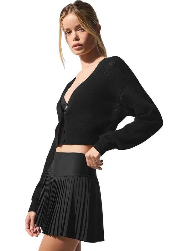 Alo Yoga Sheer Cashmere Cropped Cardigan Sweatshirt - Black