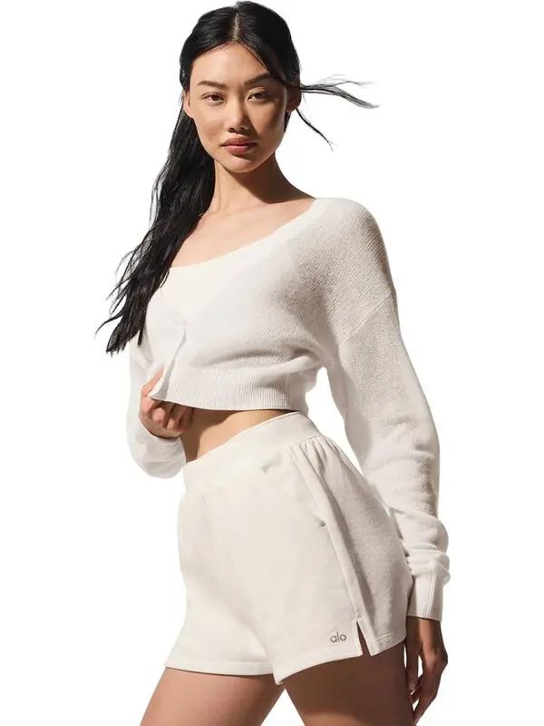 Alo Yoga Sheer Cashmere Cropped Cardigan Sweatshirt - Ivory