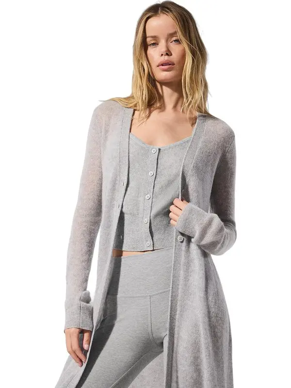 Alo Yoga Sheer Cashmere Long Cardigan Top - Athletic Heather Grey