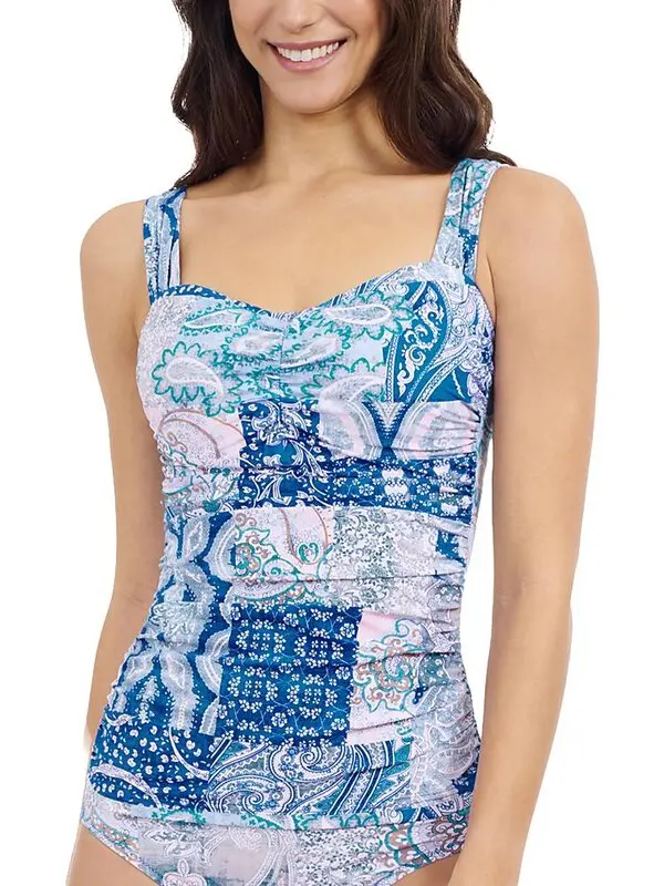 GOTTEX Printed Ruched Front Sweetheart Tankini - Blue Multi