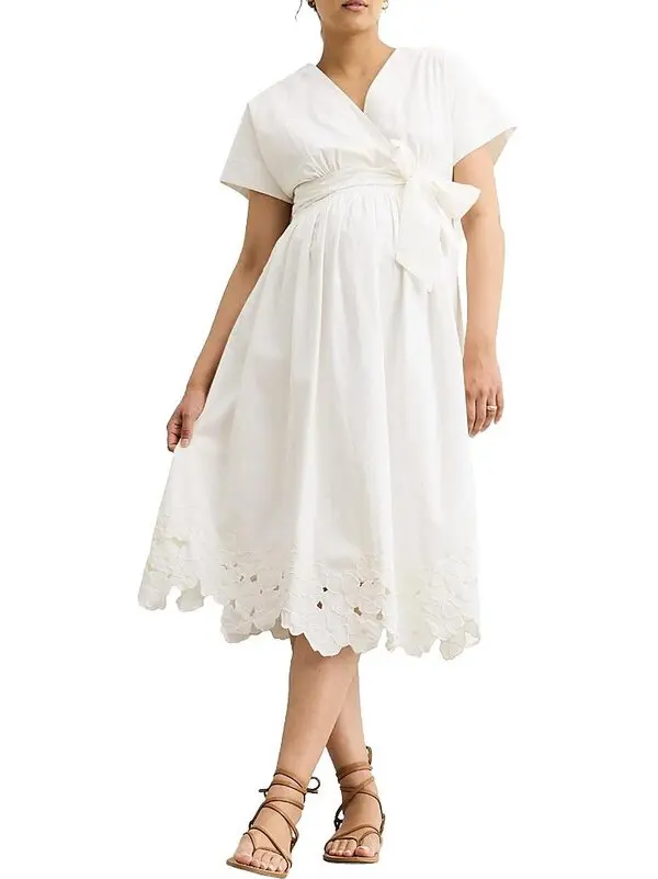 Hatch Collection Floral Embroidered Carolina Maternity Dress - White