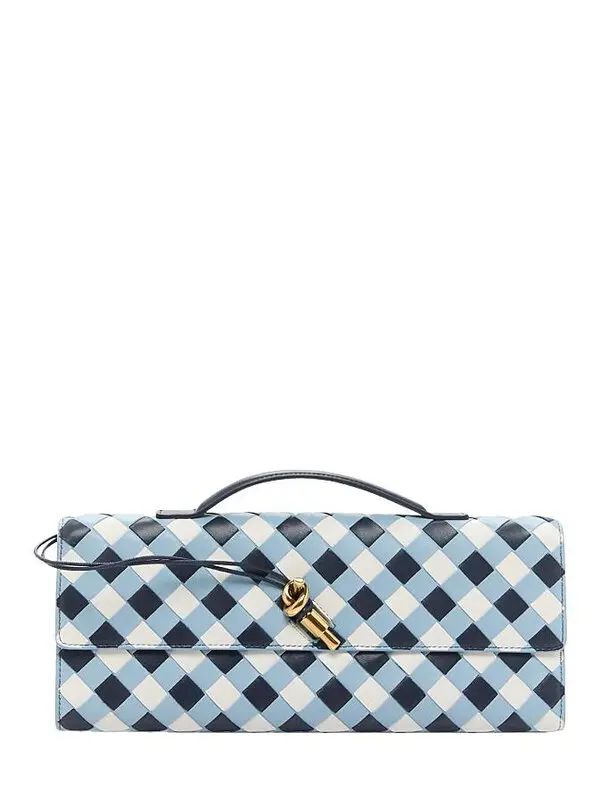 Bottega Veneta Andiamo Intrecciato Leather Clutch - Abyss/ice/white
