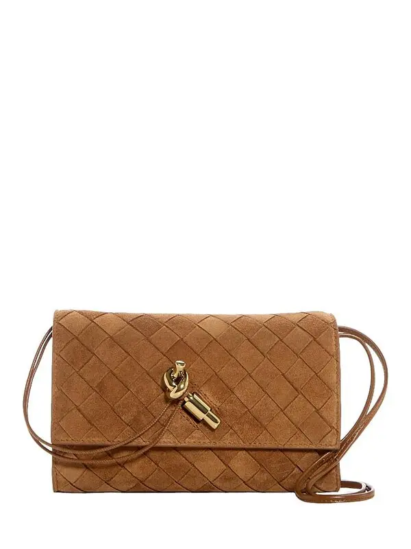 Bottega Veneta Andiamo Intrecciato Leather Crossbody Bag - Amber/muse Brass Suede