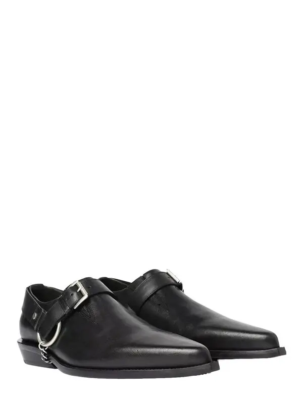 ANN DEMEULEMEESTER Pointy Buckle-detail Leather Monk Shoes - Black