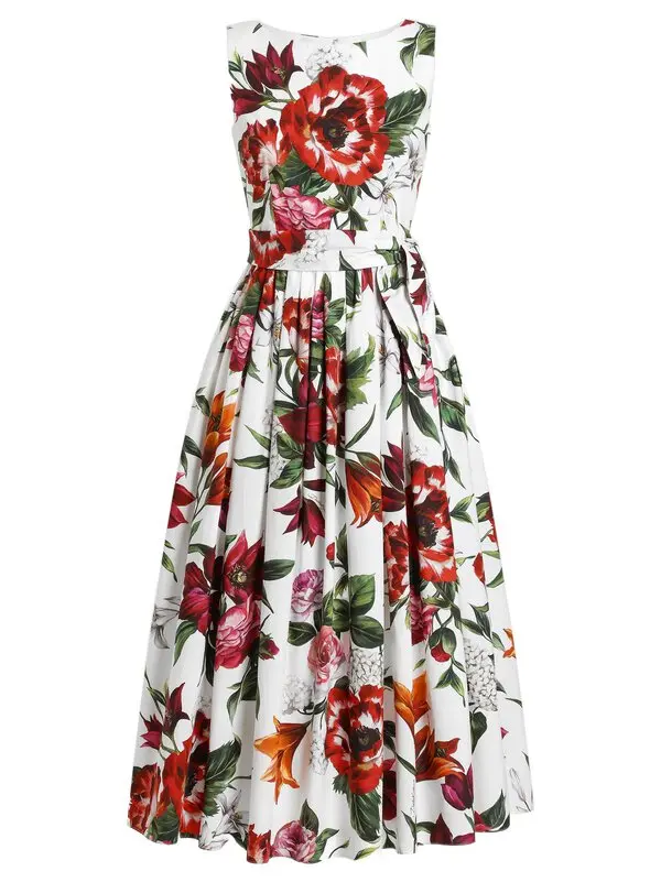 Dolce & Gabbana Flower- Sleeveless Poplin Dress - Print