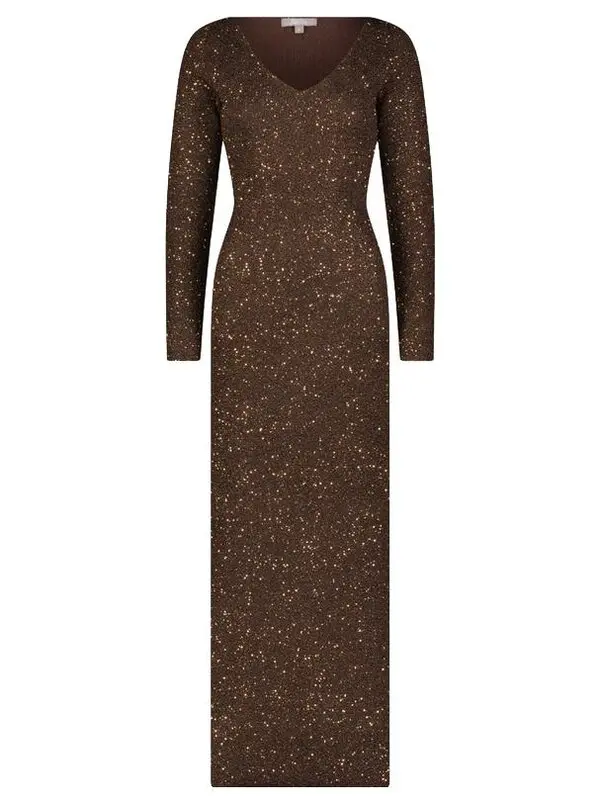 Lela Rose Sequin Knit V-neck Dress - Neutral