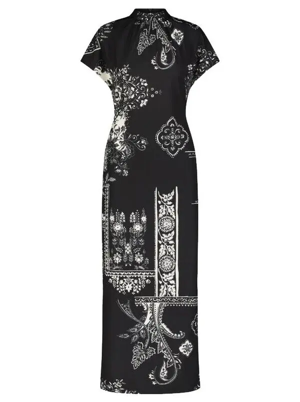 Lela Rose Printed Stretch Crepe Stella Dress - Black