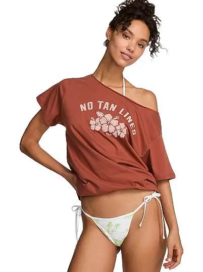 Pink Campus Cotton™ Off-the-shoulder Tee - Brown