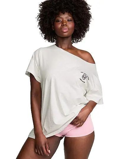 Pink Campus Cotton™ Off-the-shoulder Tee - Grey