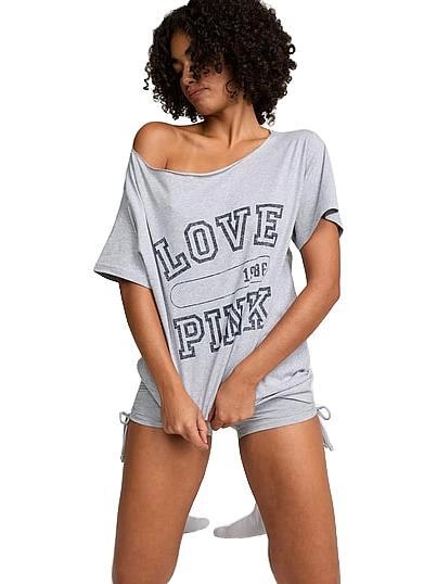 Pink Campus Cotton™ Off-the-shoulder Tee - Grey