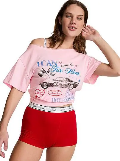 Pink Campus Cotton™ Off-the-shoulder Tee - Pink