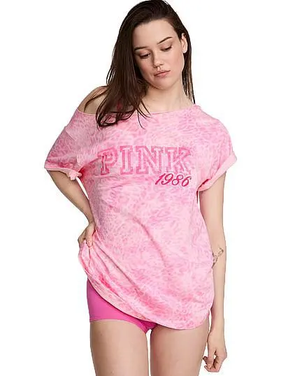 Pink Campus Cotton™ Off-the-shoulder Tee - Print