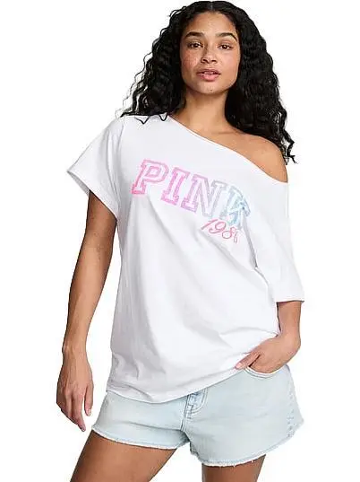 Pink Campus Cotton™ Off-the-shoulder Tee - White,ivory