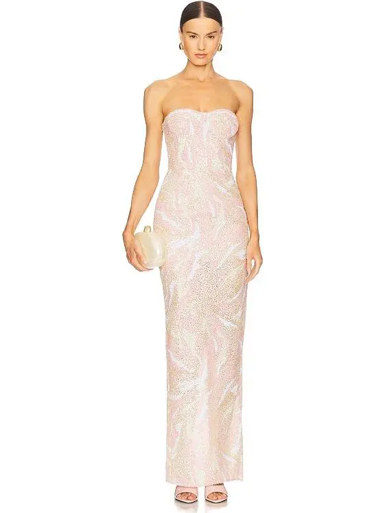 BRONX BANCO Dahlia Strapless Embellished Maxi Dress - Blush Multi