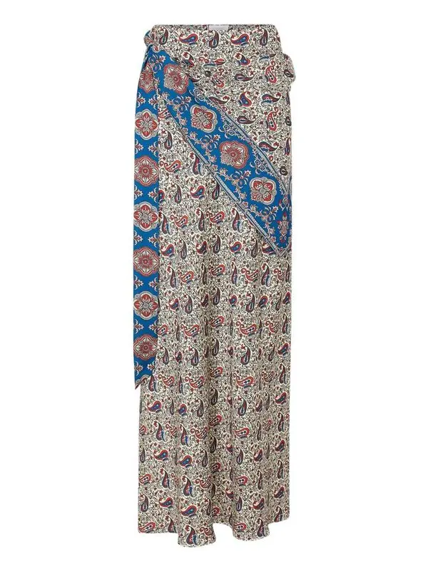 Rabanne Long Satin Paisley Print Skirt - Grey