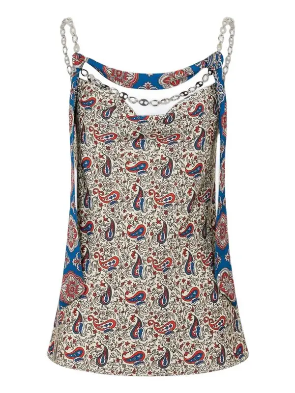 Rabanne Satin Tank Top With Paisley Bandana Print - Grey