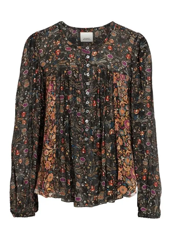 Isabel Marant Ametissae Pintucked Printed Silk-crepon Blouse - Black