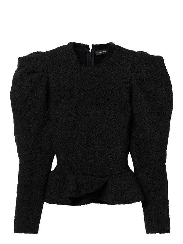 Isabel Marant Giamili Bouclé Peplum Top - Black