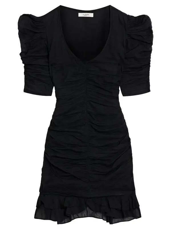 MARANT ETOILE Sireny Ruched Cotton-voile Mini Dress - Black