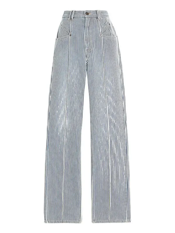 Isabel Marant Lirokae Striped Cotton-twill Pants - Navy
