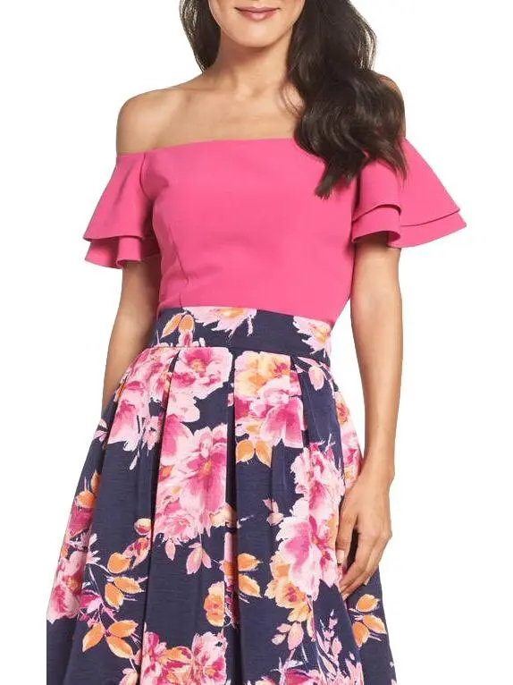 Eliza J Crepe Off-the-shoulder Top - Fuchsia