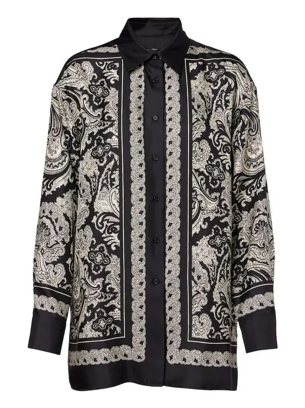 NILI LOTAN Alfie Paisley Silk Twill Shirt - Black