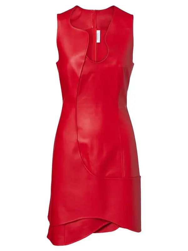 FERRAGAMO Asymmetric Leather Mini Dress - Red