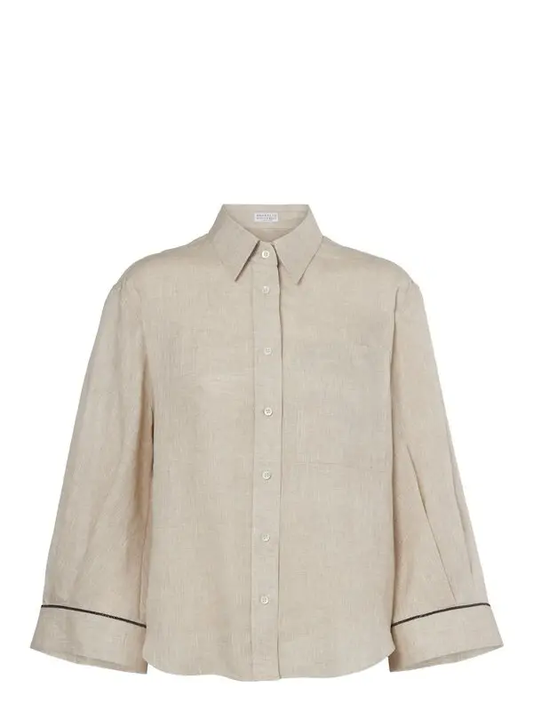 Brunello Cucinelli Monili Linen Shirt - Beige
