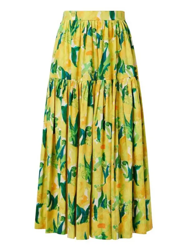 La DoubleJ Oscar Printed Cotton Poplin Midi Skirt - Yellow