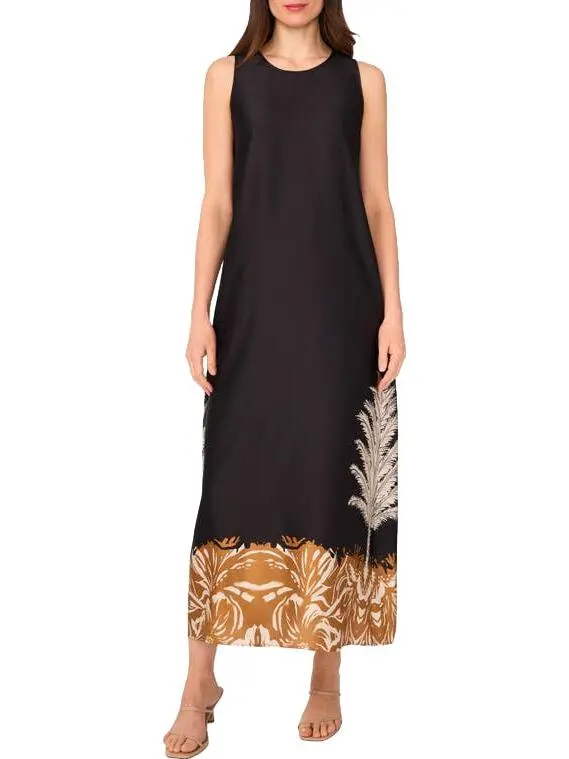 Vince Camuto Border Print Sleeveless A-line Maxi Dress - Rich Black