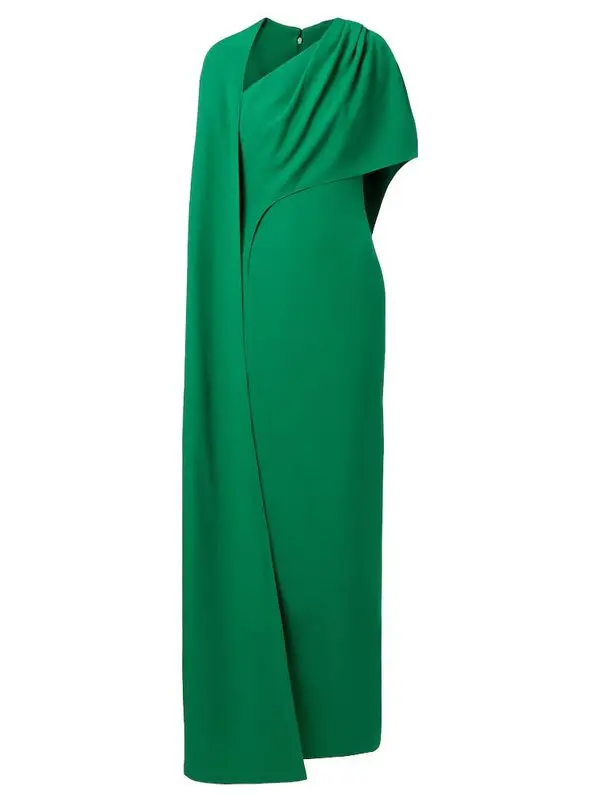 Safiyaa Caped Asymmetric Crêpe Gown - Green