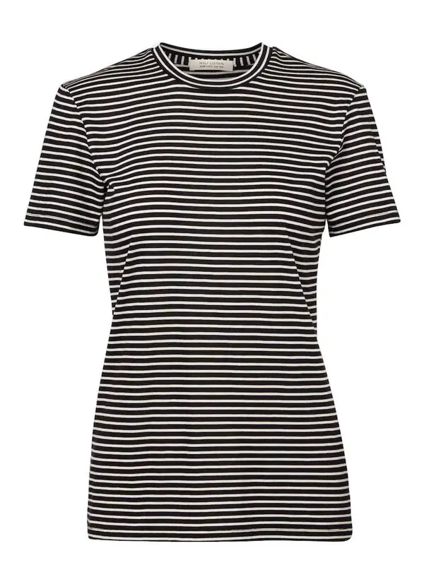 NILI LOTAN Lana Striped Cotton-blend T-shirt - Black