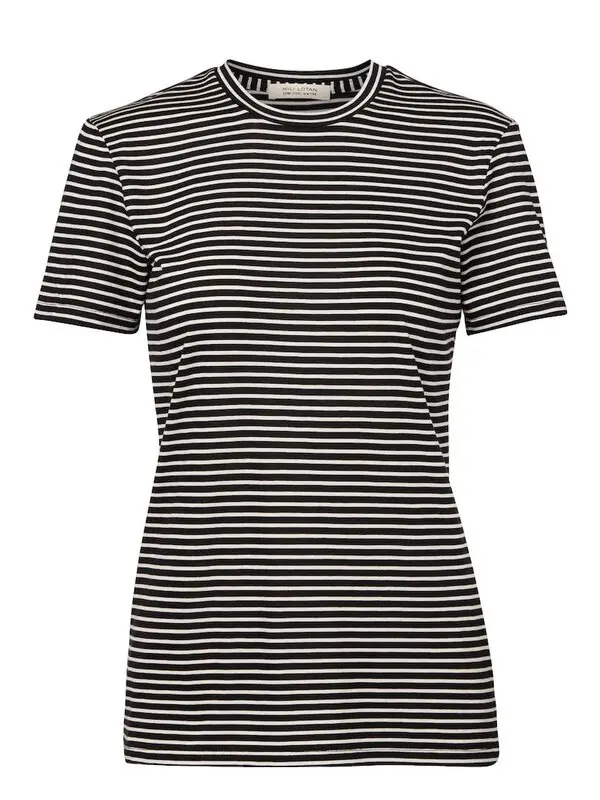 NILI LOTAN Lana Striped Cotton-blend T-shirt - Black