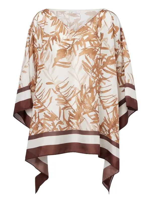 Brunello Cucinelli Printed Silk Top - Brown