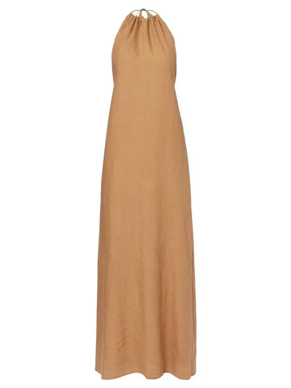 NILI LOTAN Lelia Halterneck Linen Maxi Dress - Brown