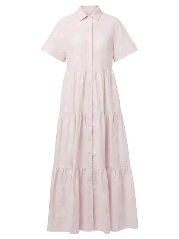 Erdem Embroidered Tiered Cotton Shirt Dress - Pink
