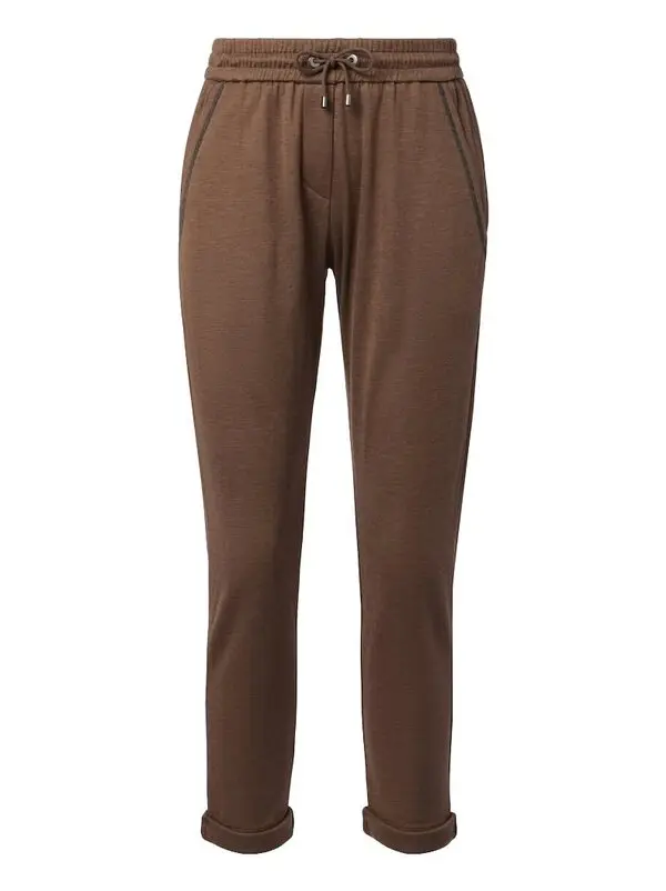 Brunello Cucinelli Embellished Cotton-blend Sweatpants - Brown
