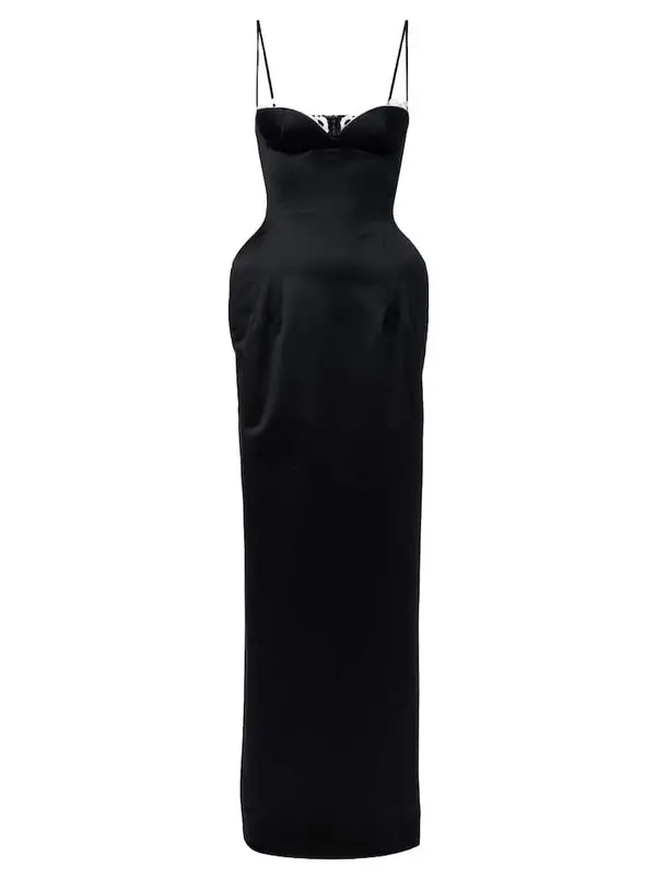 Magda Butrym Crochet-trimmed Satin Bustier Gown - Black