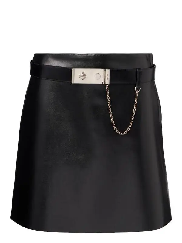 Prada Belted Leather Mini Skirt - Black
