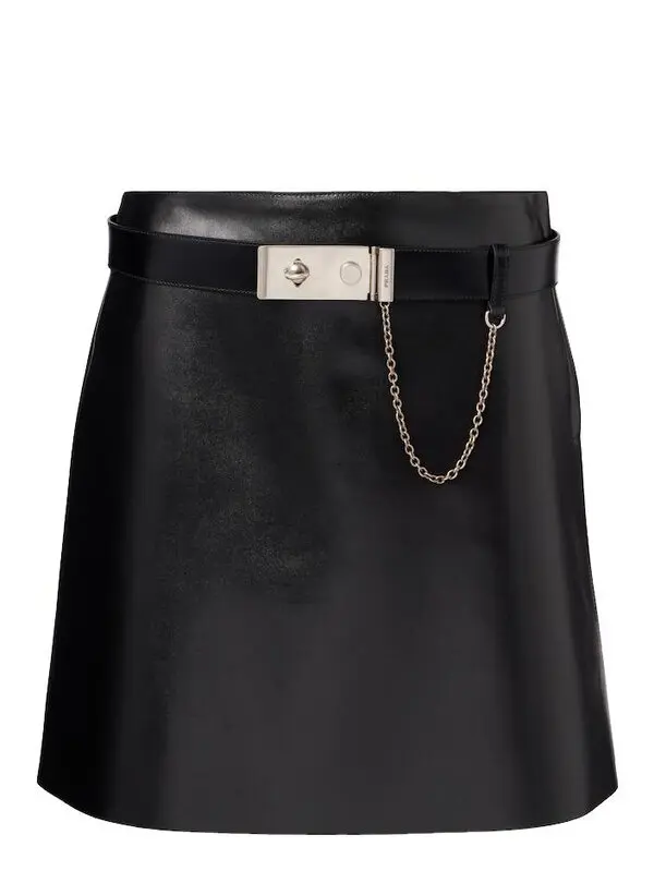 Prada Belted Leather Mini Skirt - Black