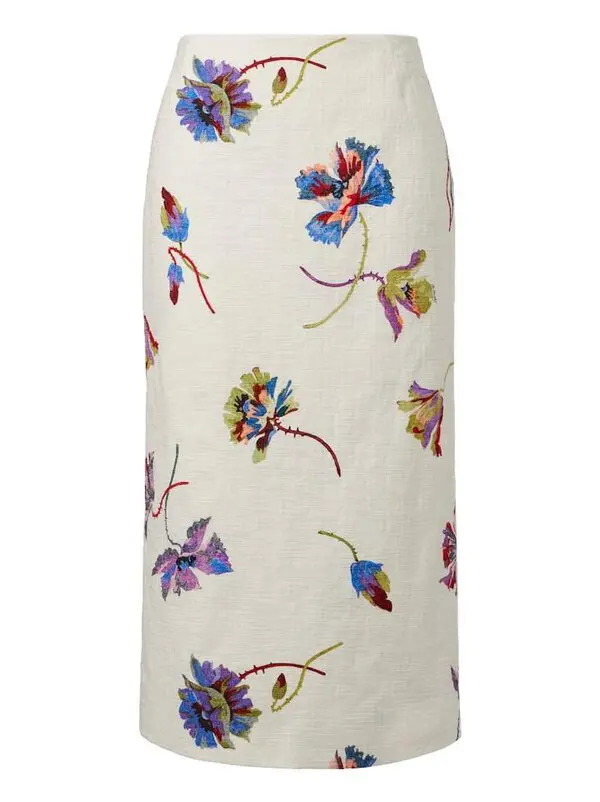 La DoubleJ Floral Cotton Pencil Skirt - White