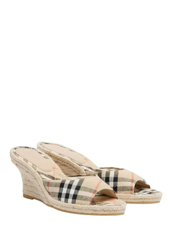 Burberry Check Espadrille Wedges - Beige