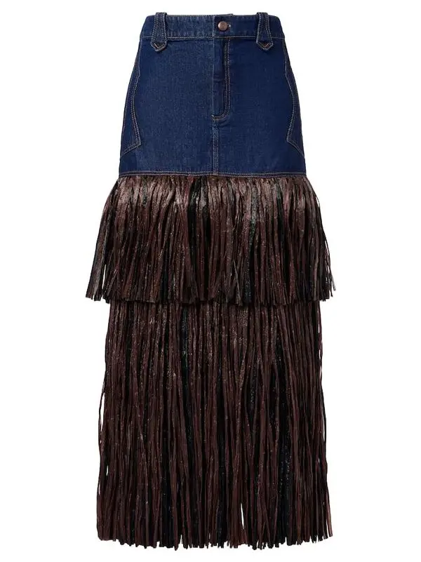 Johanna Ortiz Fringed Denim Maxi Dress - Blue