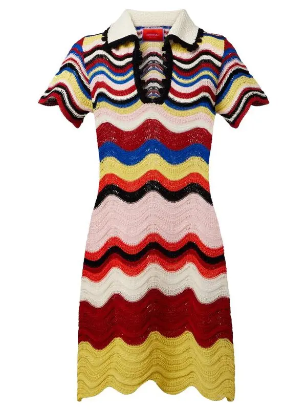 La DoubleJ Chevron Crochet Cotton Polo Dress - Multicoloured