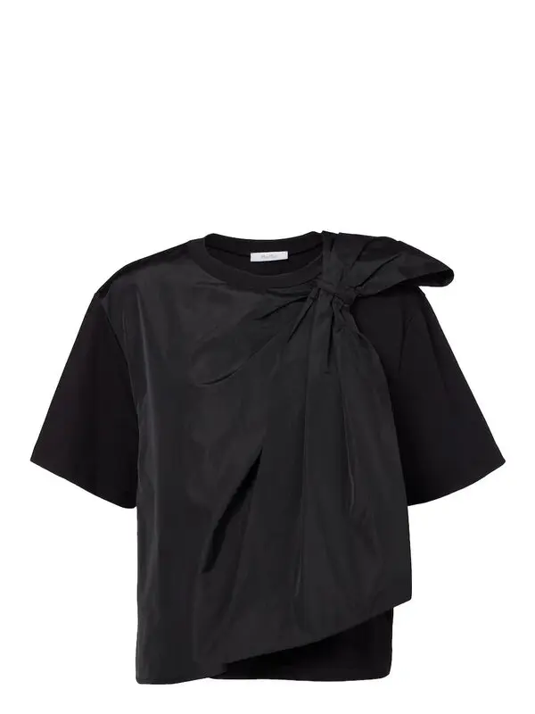 Max Mara Colle Bow-detail Cotton Jersey T-shirt - Black
