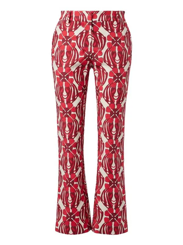 La DoubleJ 24/7 Printed Cotton Straight Pants - Red