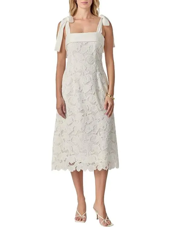 English Factory Tie Strap Lace Midi Dress - White