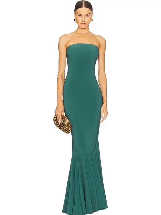Norma Kamali Strapless Fishtail Gown - Mountain Green